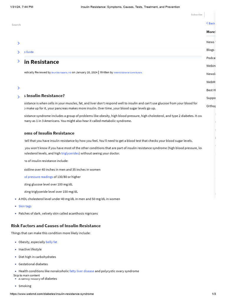 Insulin Resistance - Symptoms, Causes, Tests, Treatment, and Prevention ...
