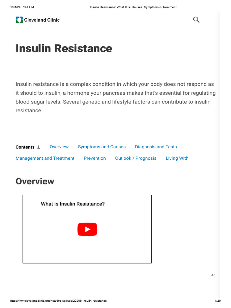 Insulin Resistance - What It Is, Causes, Symptoms & Treatment | PDF ...