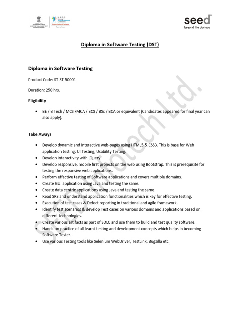 Diploma in Software Testing Overview | PDF | Selenium (Software ...