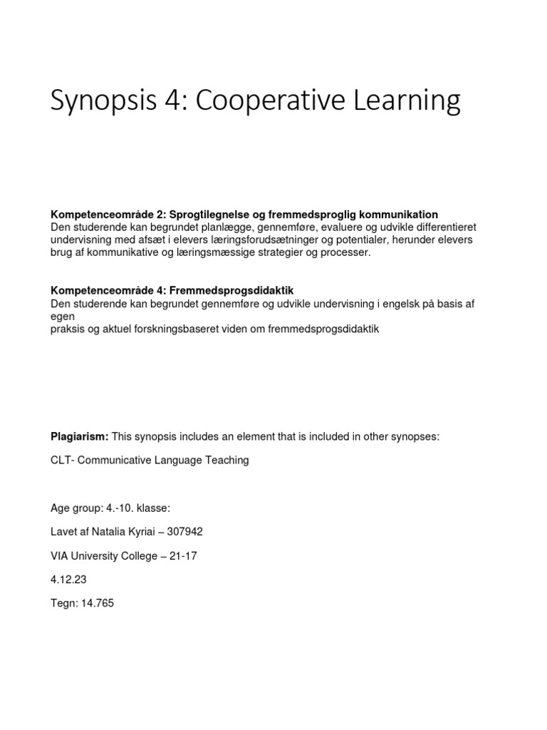 Synopse 4 Kompetence Omrade 2 4 | PDF | Learning | Reading Comprehension