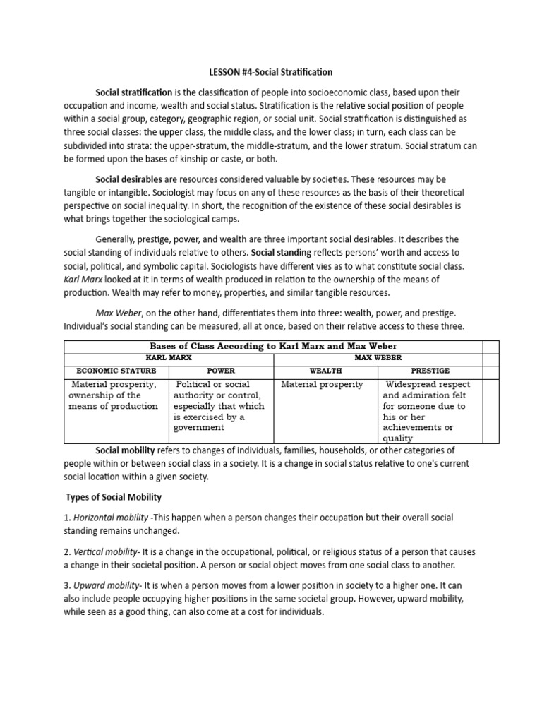 Q2 Lesson 4 Stratification System | PDF | Social Stratification | Wealth