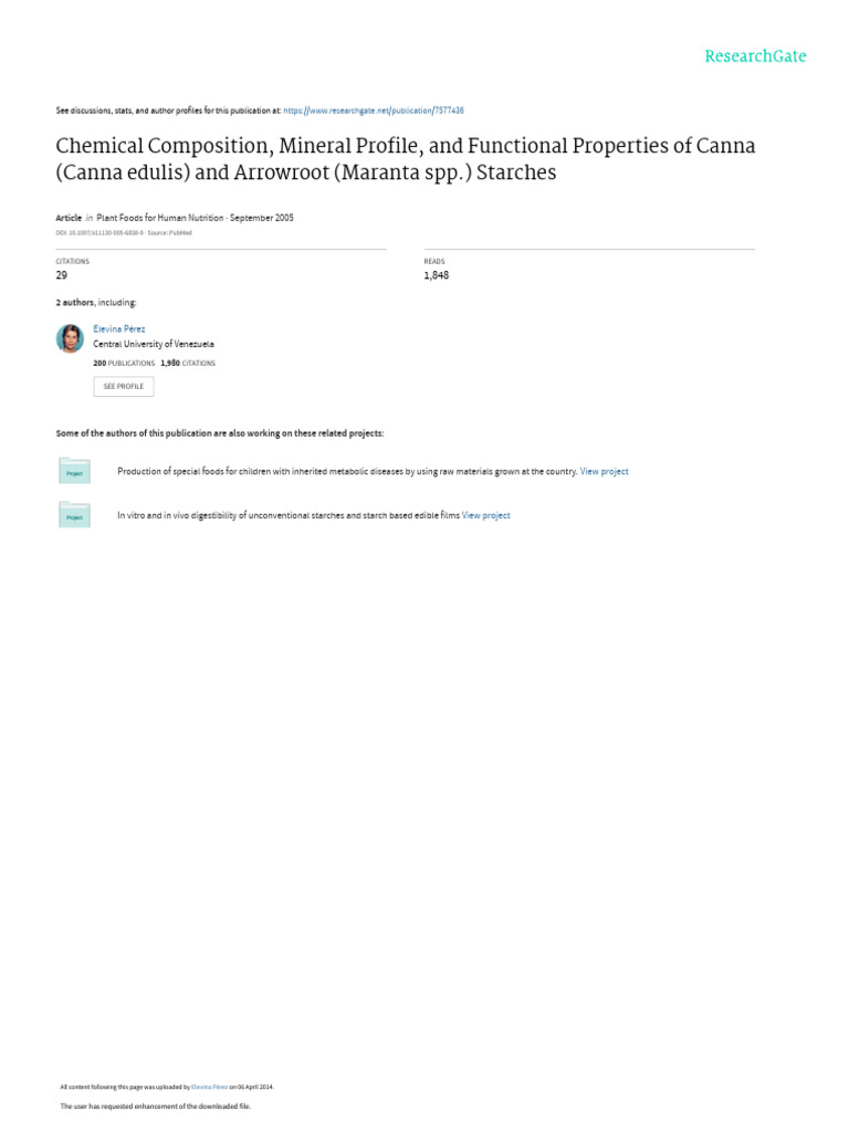 Canna and Arrowroot Starch Properties | PDF | Starch | Nutrition