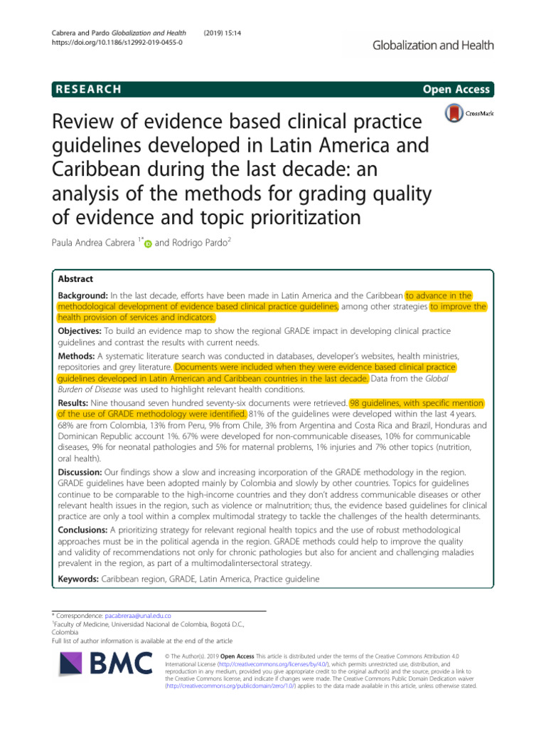 @2019 - Review of EB-CPG - Latin America - Caribbean - Cabrera - Pardo | PDF | Evidence Based ...