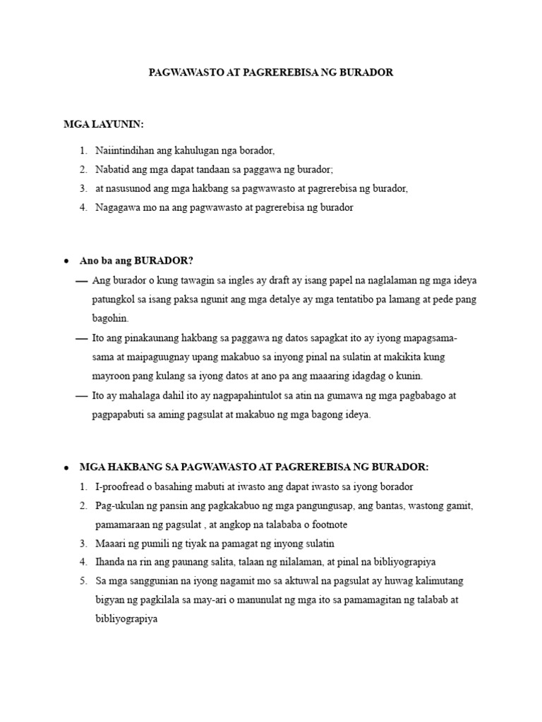 Pagwawasto at Pagrerebisa NG Burador 11 Abm A | PDF