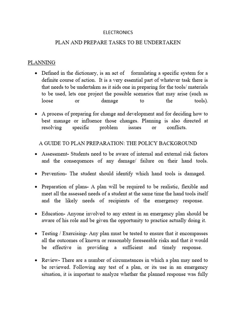 Electronics - Plan and Prepare Tasks To Be Undertaken | PDF | Risk ...