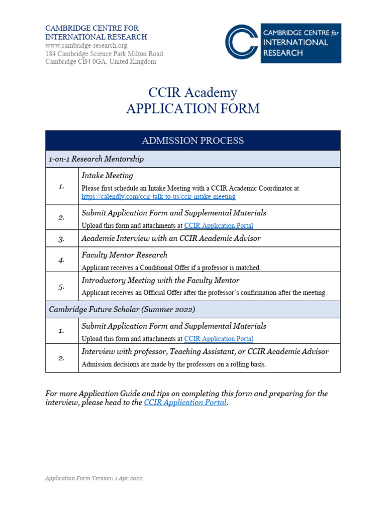 CCIR Academy - Application Form | PDF | Science | Neuroscience