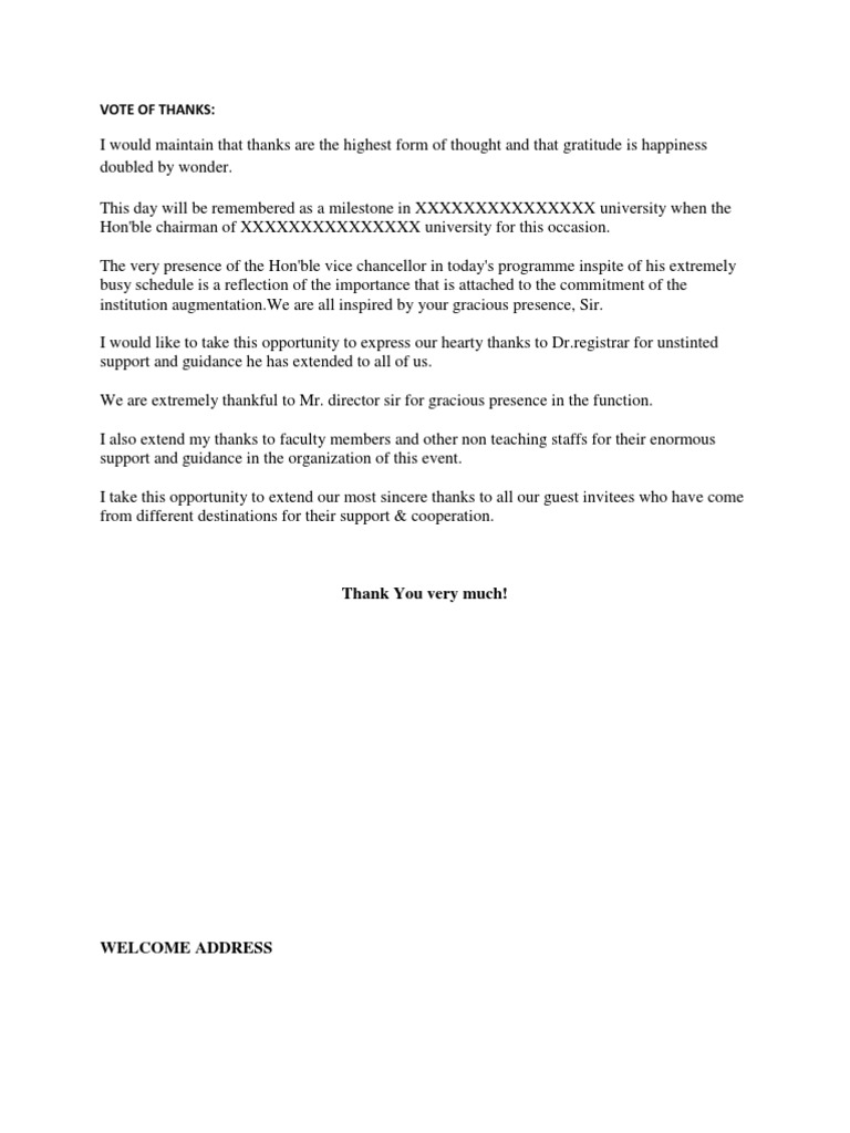 Vote of Thanks | PDF | Religion And Belief