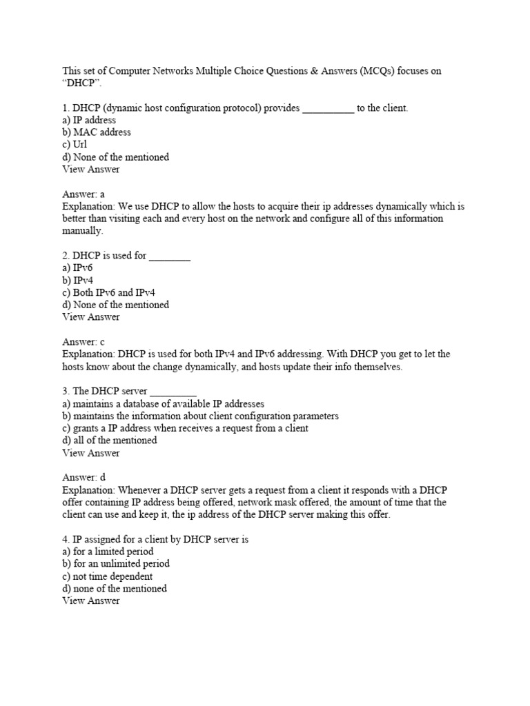 Networks Multiple Choice Questions | PDF | Ip Address | Hyper V