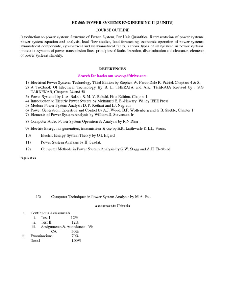 EE 505 Power System II - Vol - 1 | PDF | Transformer | Electric Power ...