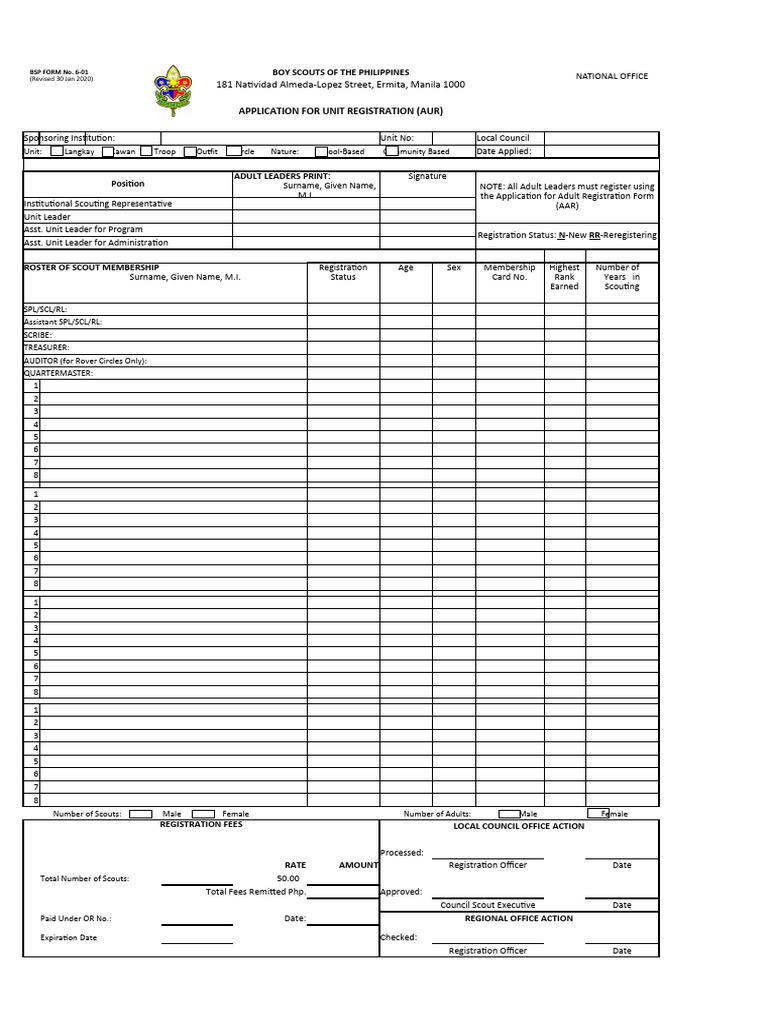 Boy Scouts Unit Registration Form | PDF | Scouting | Youth Movements