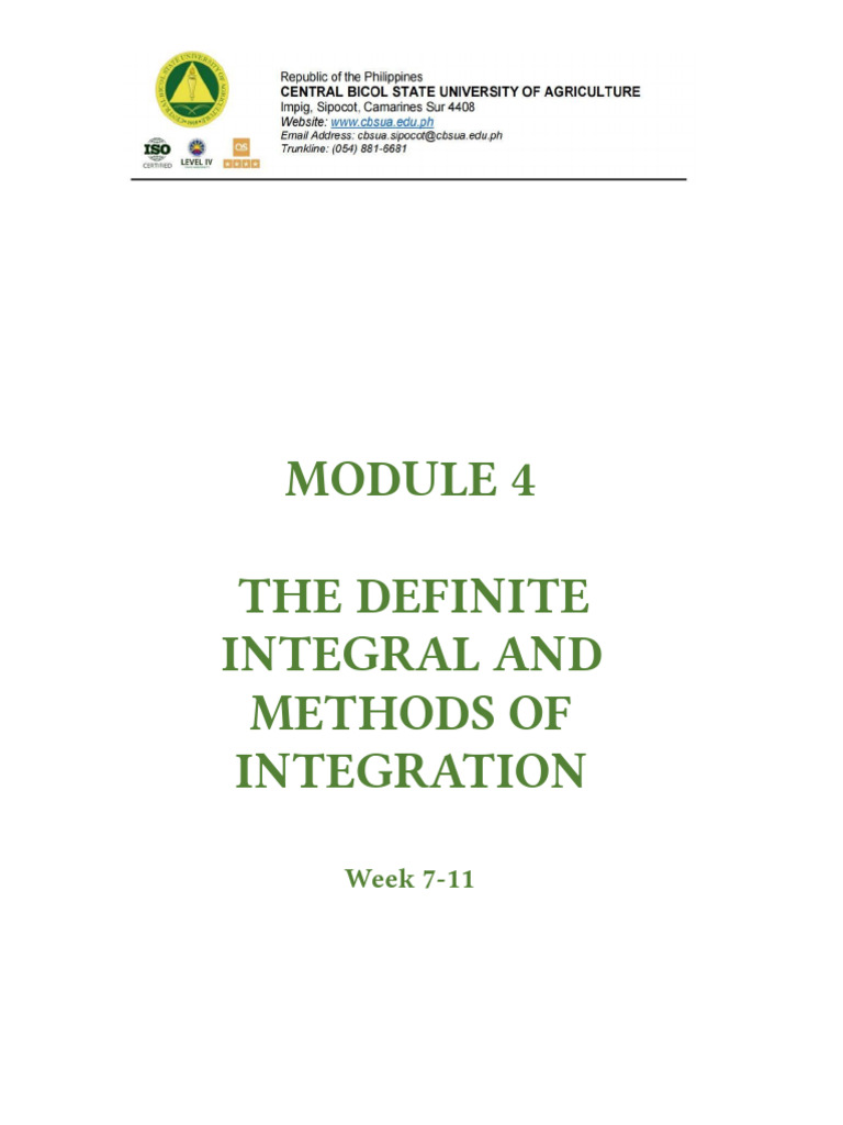 Mod4-The Definite Integral Methods of Integration | PDF | Integral | Calculus