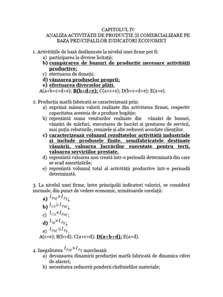 CAPITOLUL IV - Grile Rezolvate | PDF