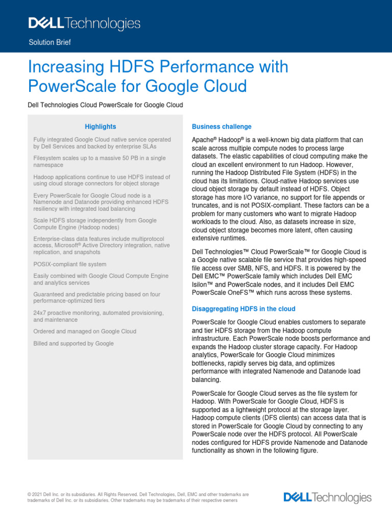 h18300-increasing-hdfs-performance-powerscale-google-cloud | PDF | Apache Hadoop | Cloud Computing