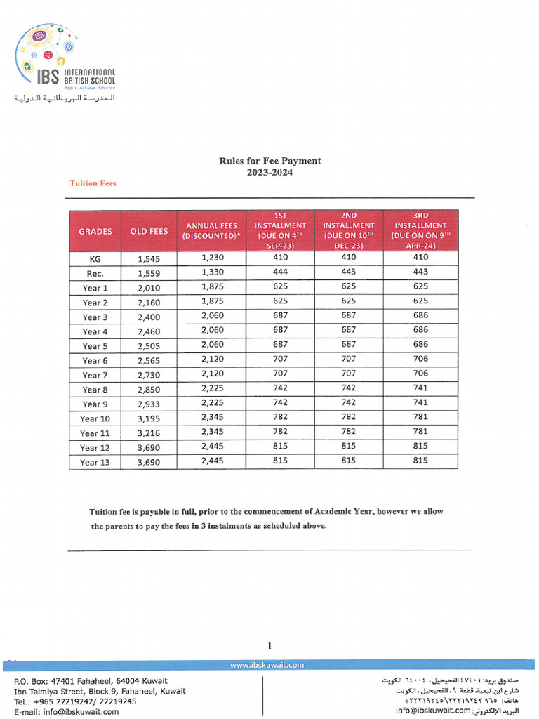 Tuition Fees 2023-2024 | PDF