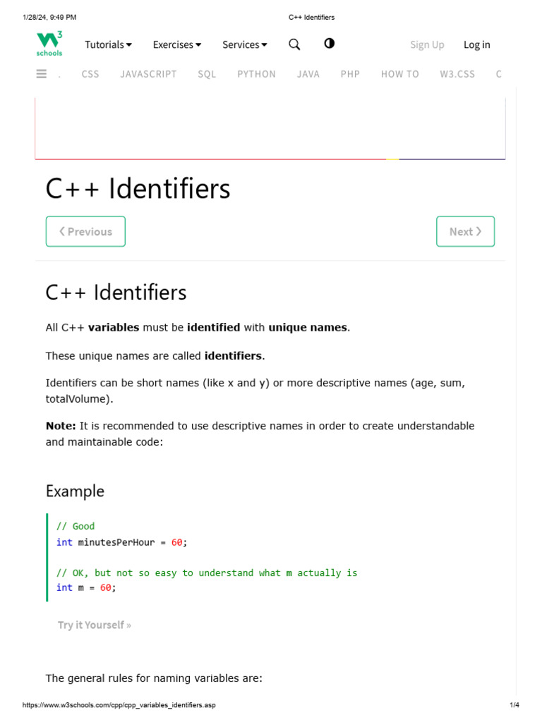 C++ 07 Identifiers | PDF | Java Script | Reserved Word C++ 07 Identifiers | PDF | Java Script | Reserved Word