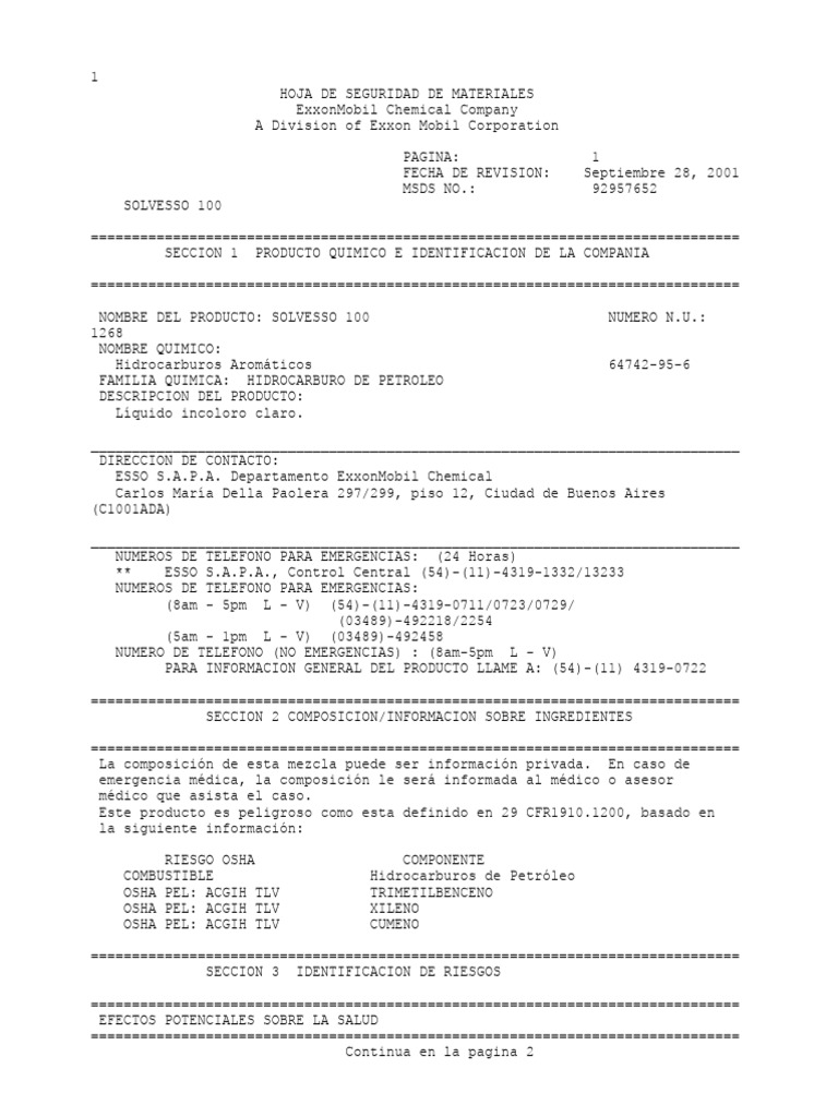 Solvesso 100 Msds | PDF