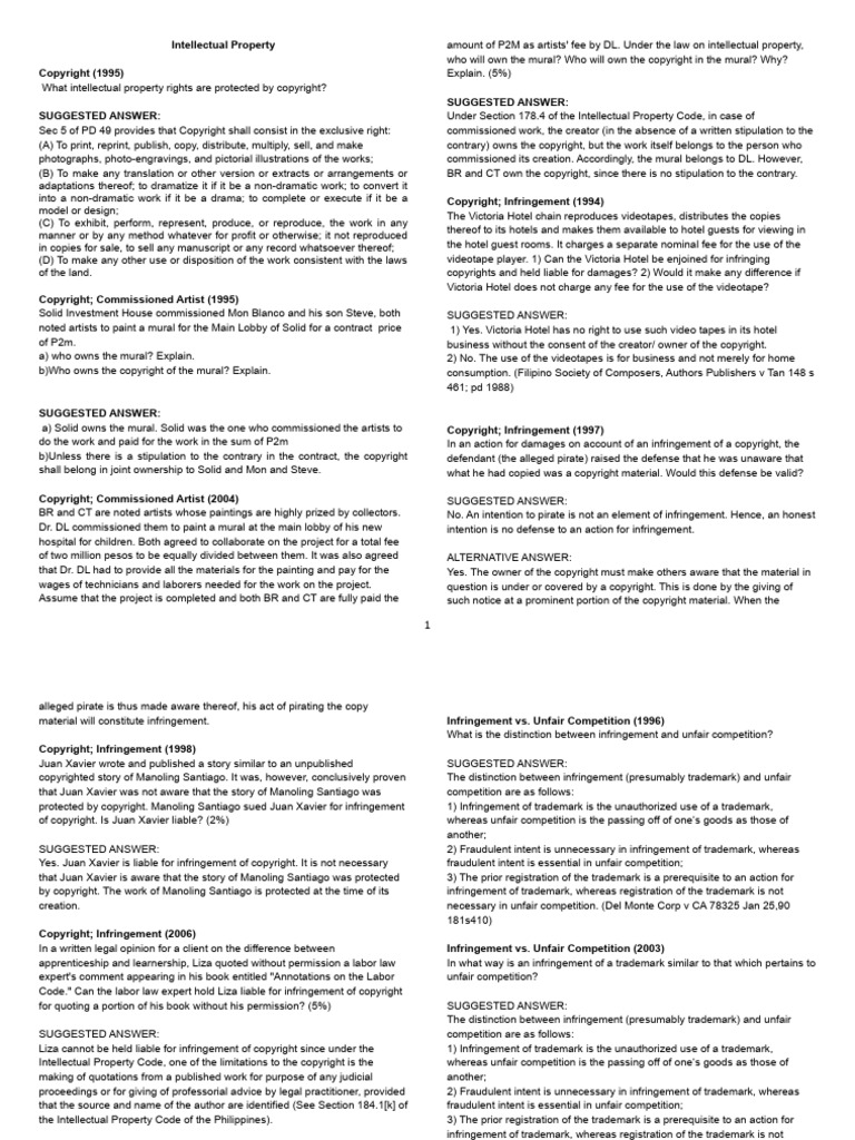 Intellectual Property Bar Questions | PDF | Trademark | Patent