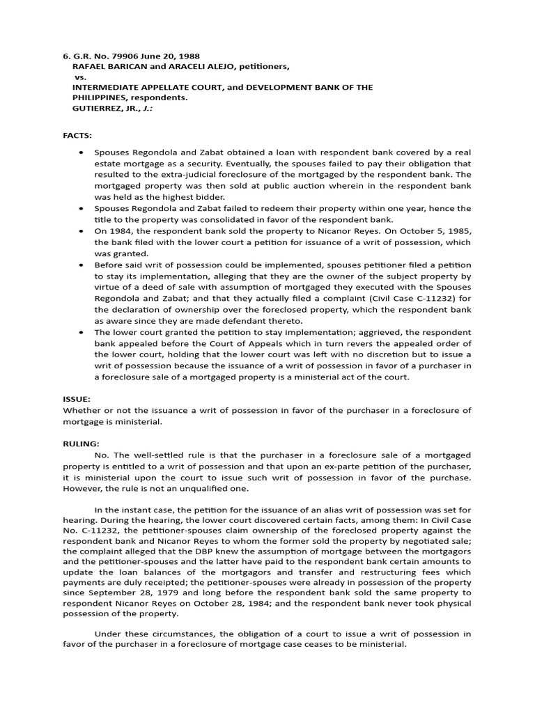 Barican vs. Iac | PDF | Foreclosure | Mortgage Loan