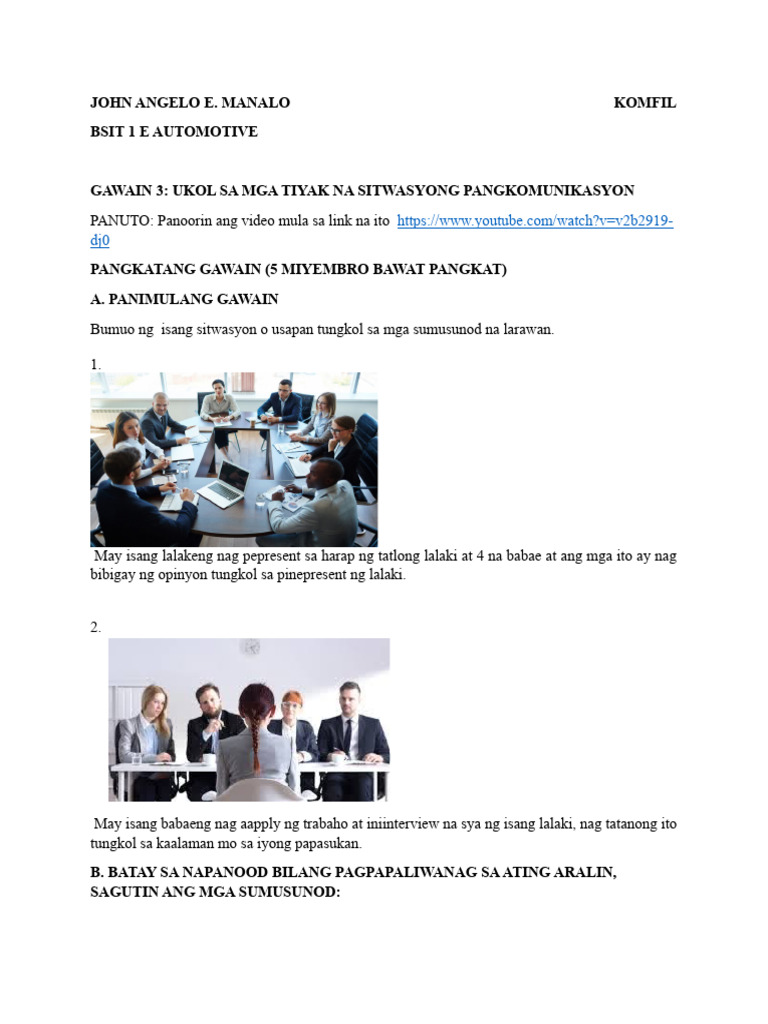 Gawain 3 Ukol Sa Tiyak Na Sitwasyong Pangkomunikasyon | PDF
