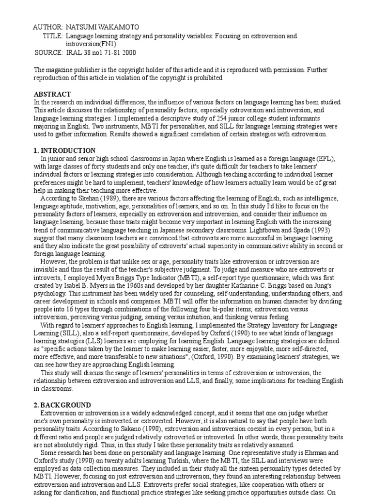 Natsumi Wakamoto | PDF | Extraversion And Introversion | Cognitive Science