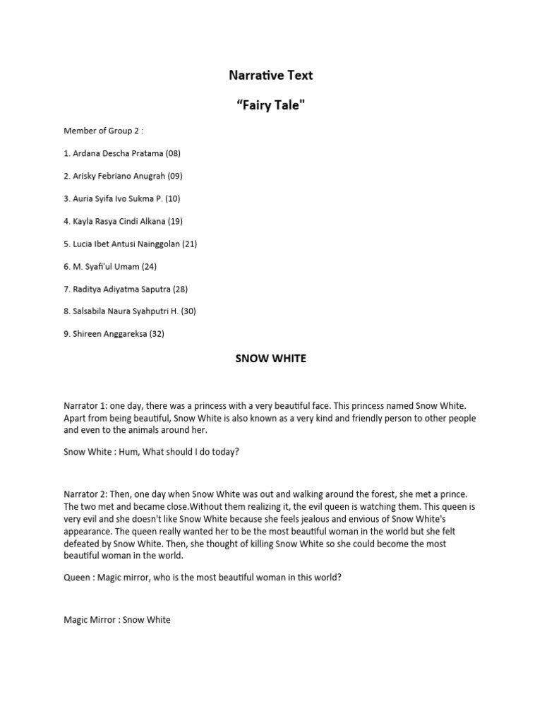 Contoh Naratif Teks Fairy Tale | PDF | Snow White | Dwarf (Dungeons ...