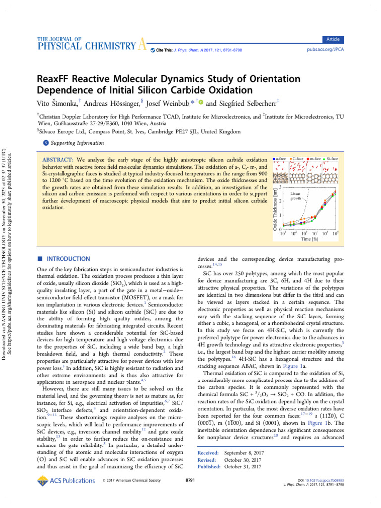 Šimonka Et Al 2017 Reaxff Reactive Molecular Dynamics Study of Orientation Dependence of Initial ...