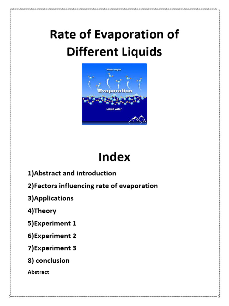 Rate of Evaporation of Different Liquids Docx Chem Project2019 Merged | PDF | Evaporation | Liquids