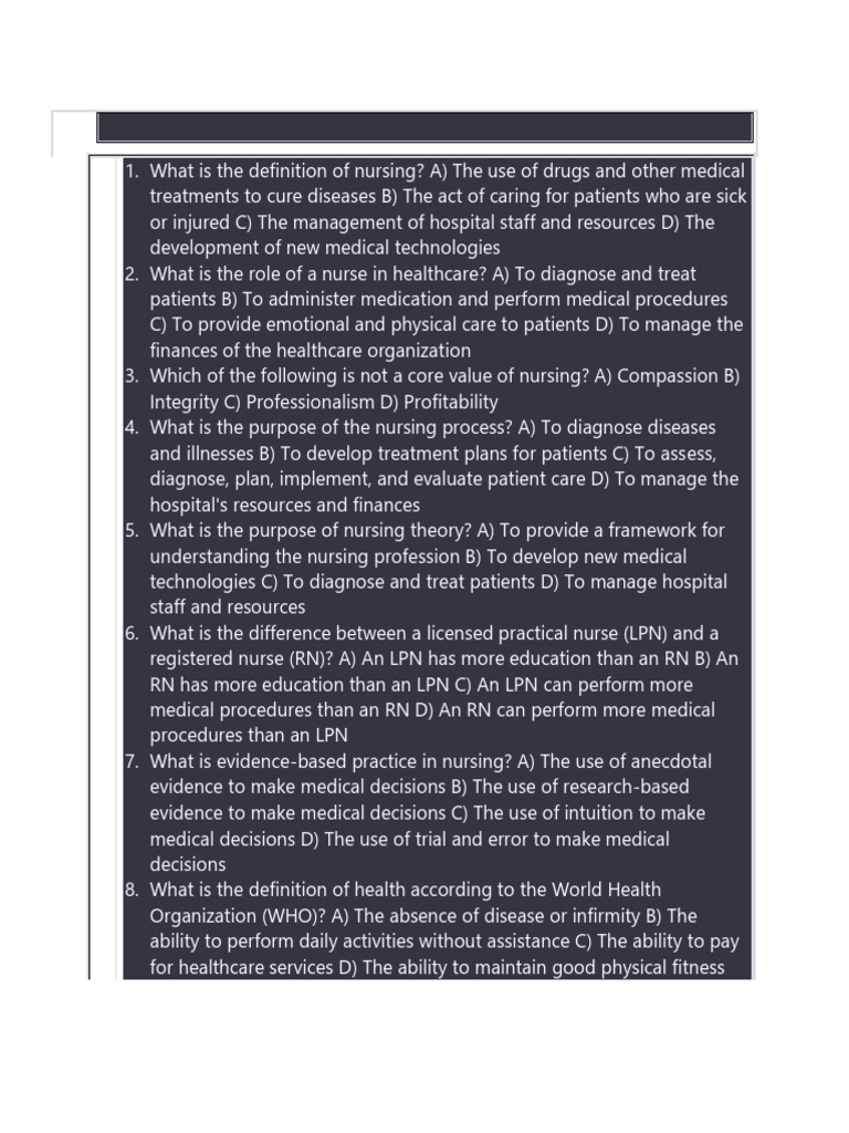 Foundation of Nursing OBJ QUESTIONS | PDF | Self Actualization | Nursing