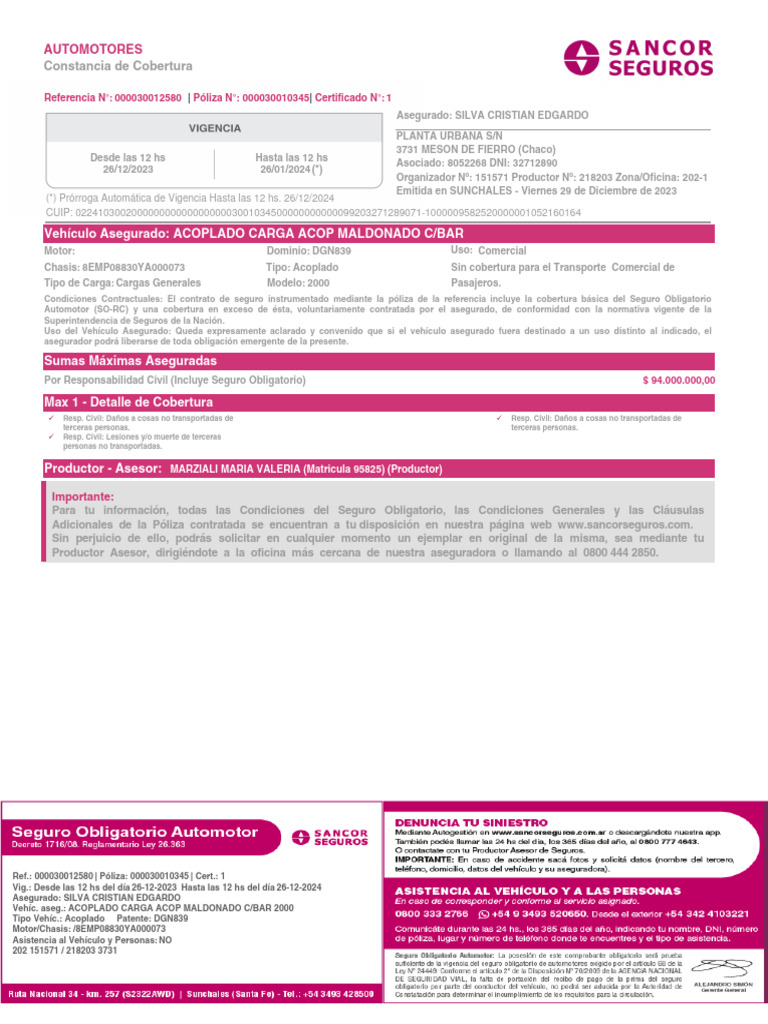 Constancia de Cobertura (1) dgn839 | PDF | Póliza de seguros Constancia de Cobertura (1) dgn839 | PDF | Póliza de seguros