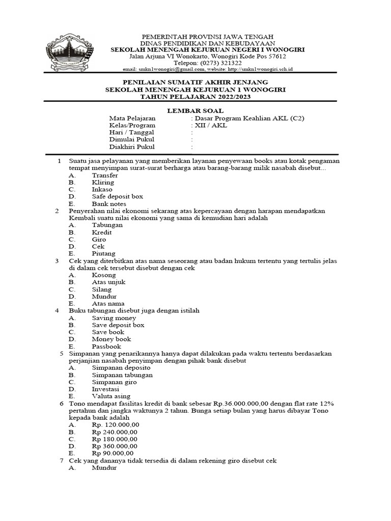 Soal Dasar Program Keahlian Akl | PDF