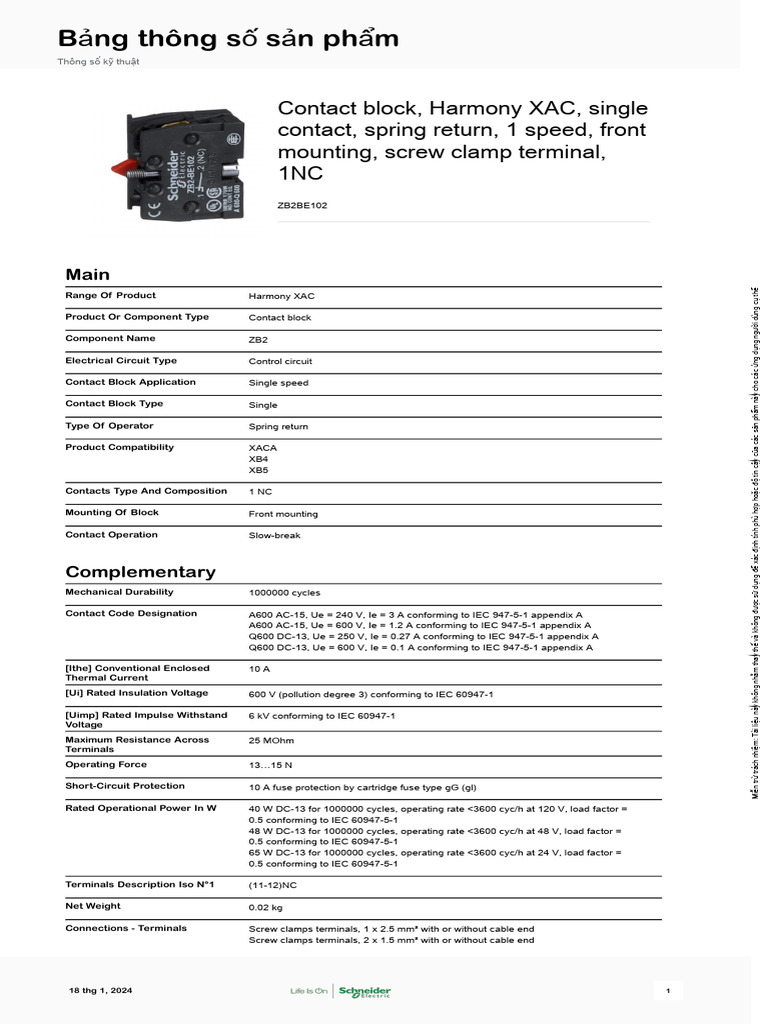 Schneider Electric Harmony-XACA ZB2BE102 | PDF | Fuse (Electrical) | Manufactured Goods