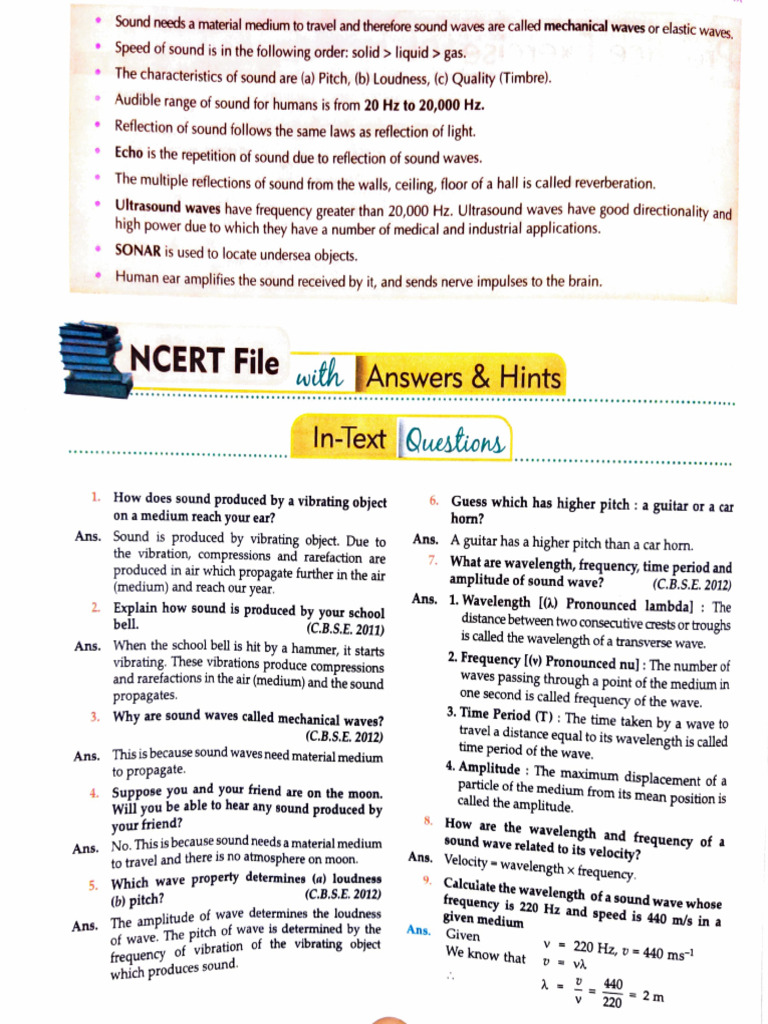 Sound Chapter Question Answer | PDF | Sound | Waves