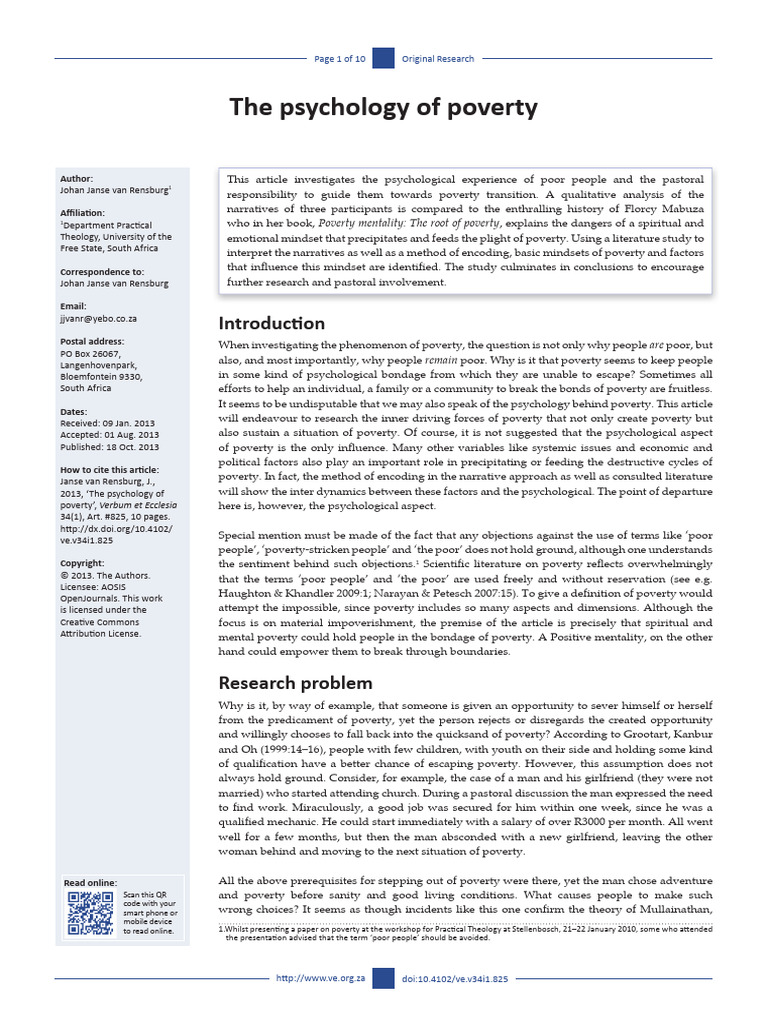 The Psychology of Poverty | PDF | Psychology | Qualitative Research