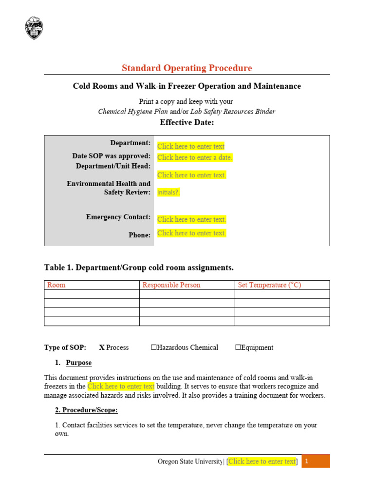Cold Rooms-Walk in Freezer Sop | Download Free PDF | Laboratories ...