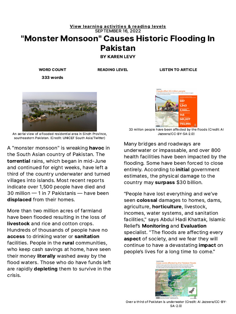 Monster Monsoon - Causes Historic Flooding in Pakistan Kids News ...
