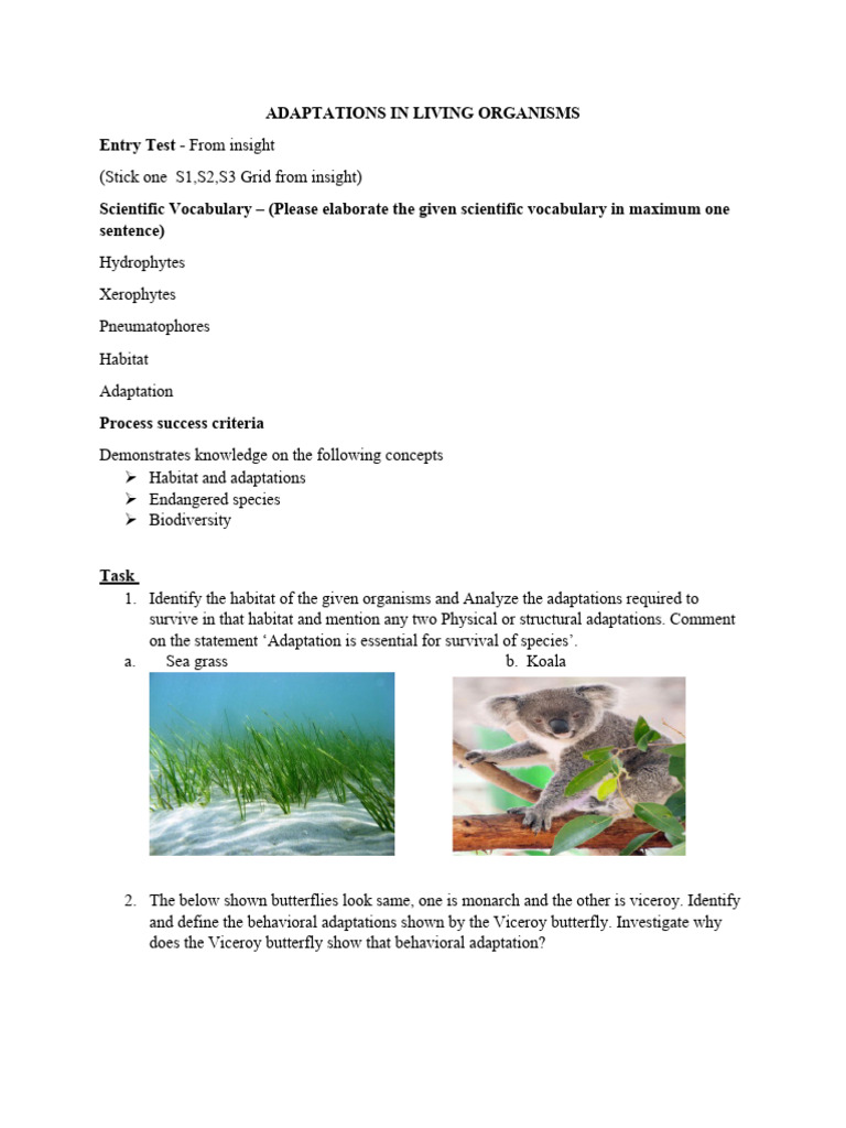 ADAPTATIONS IN LIVING ORGANISMS | PDF