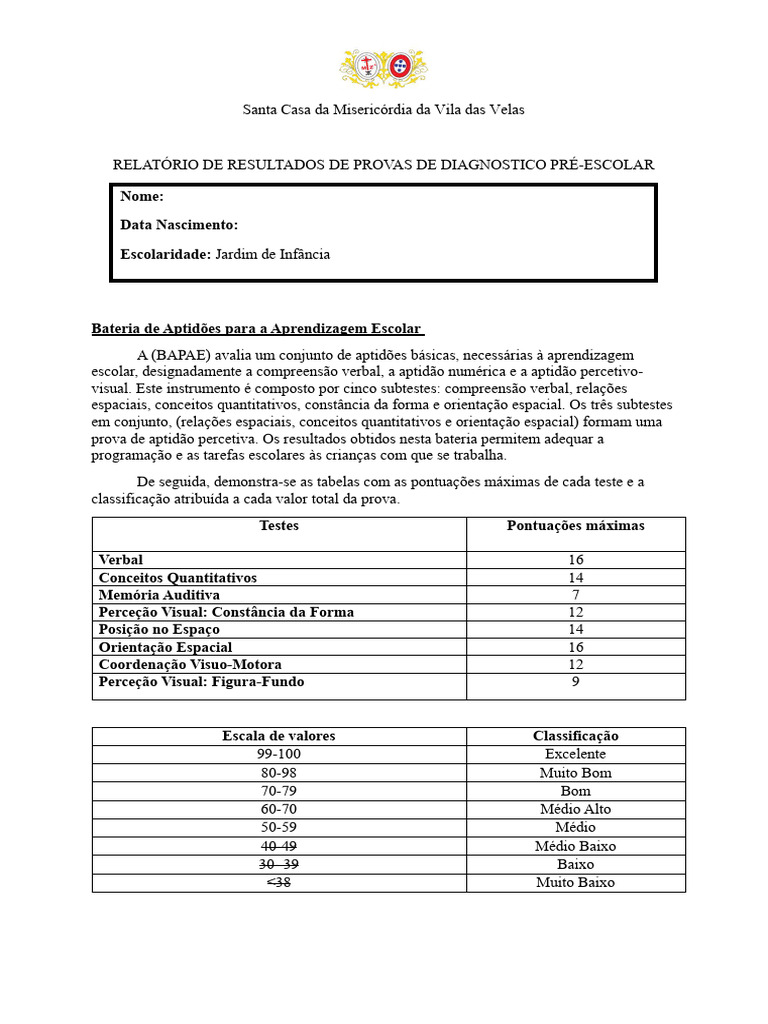 Modelo - Relatório Bapae | PDF | Boa forma (Biologia) | Percepção