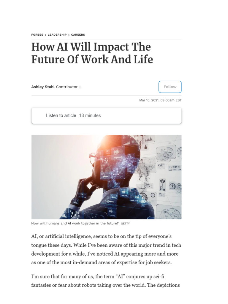 How AI Will Impact The Future of Work and Life | PDF | Artificial Intelligence | Intelligence ...
