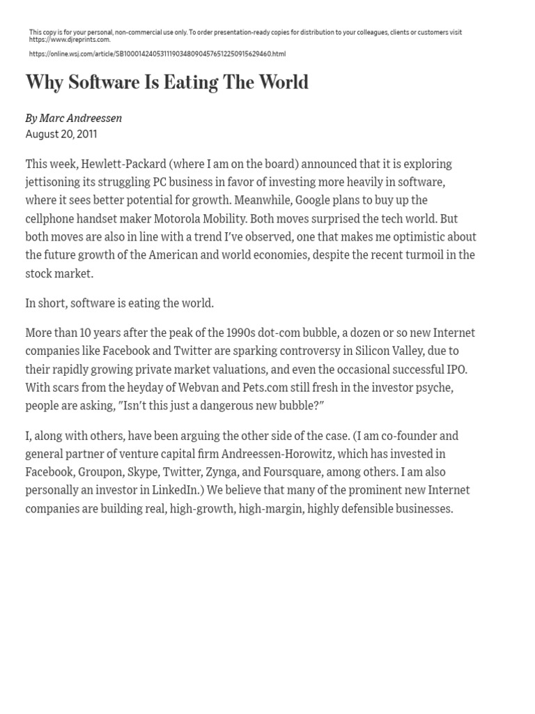 Marc Andreessen on Why Software Is Eating the World - WSJ | PDF | Internet | Car