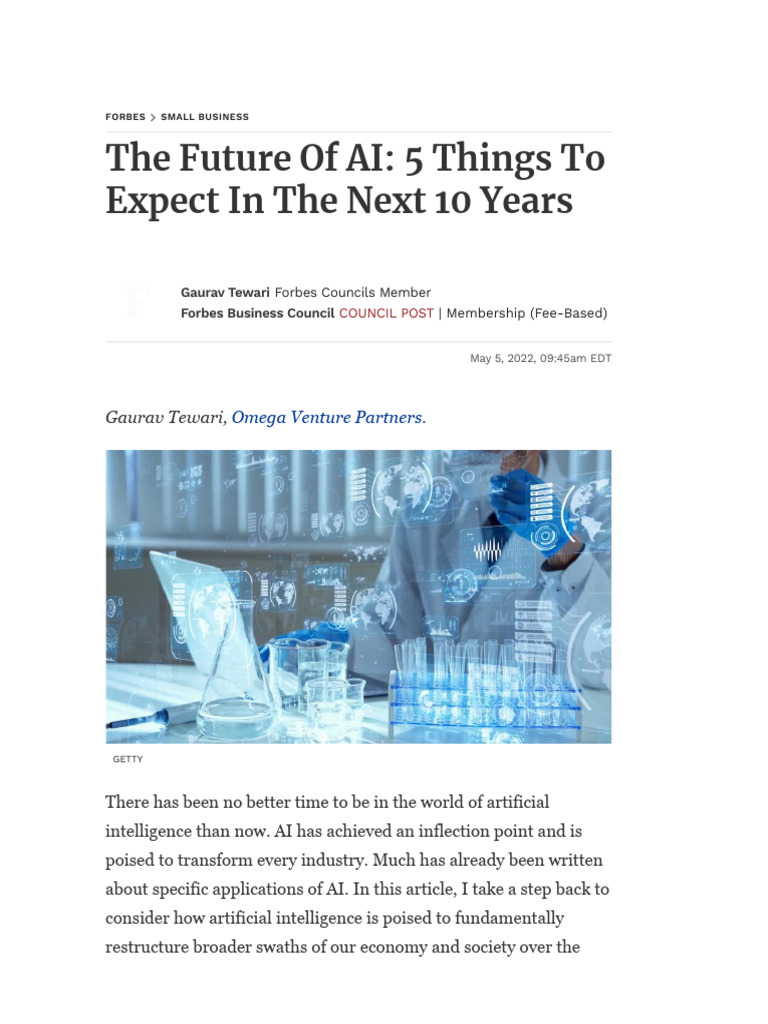 The Future of AI - 5 Things To Expect in The Next 10 Years | PDF ...