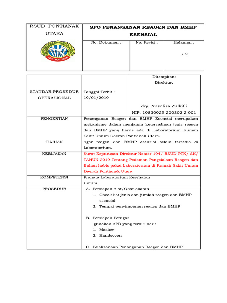 Prosedur Penanganan Reagen RSUD Pontianak | PDF | Sains & Matematika