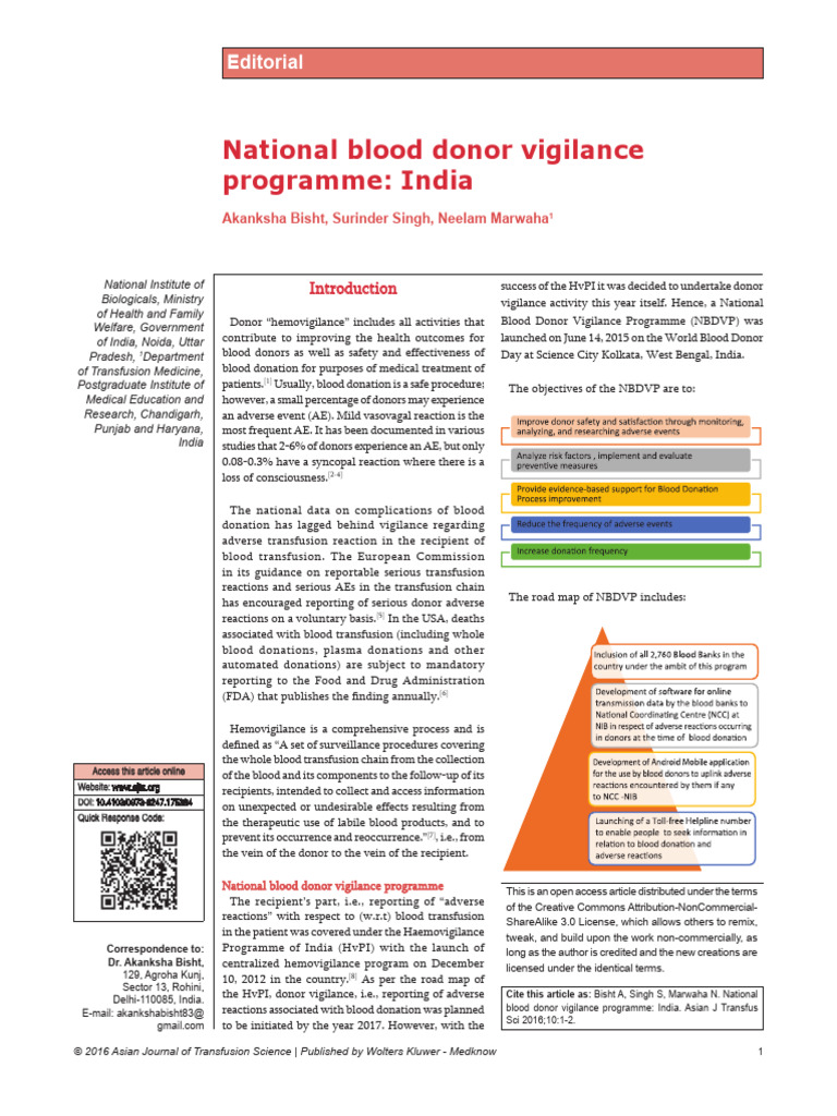 National Blood Donor Vigilance in India | PDF | Blood Donation | Blood ...