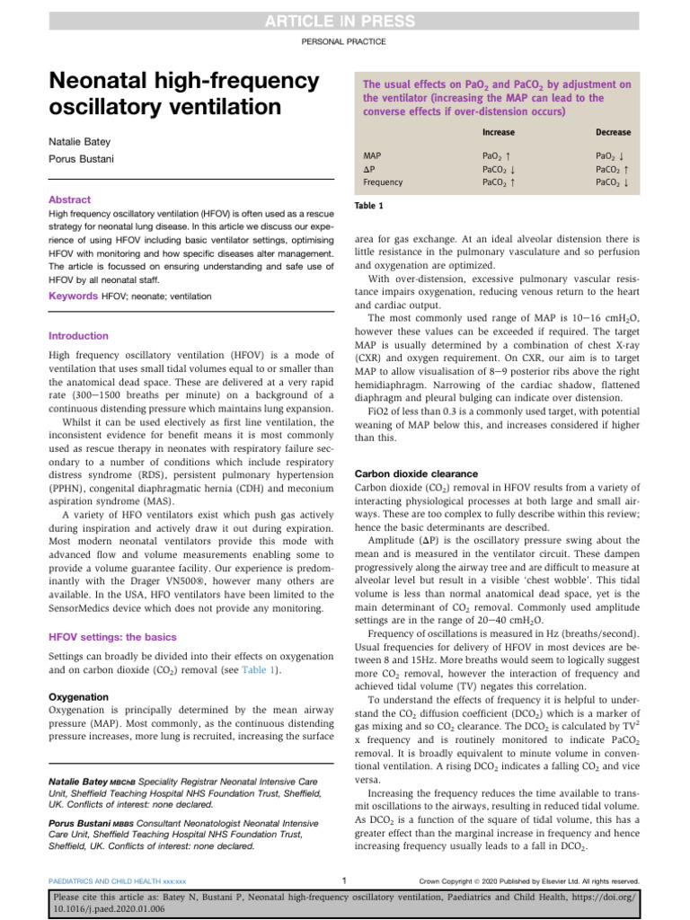 Neonatal high-frequency ventilation | PDF | Breathing | Medical Specialties