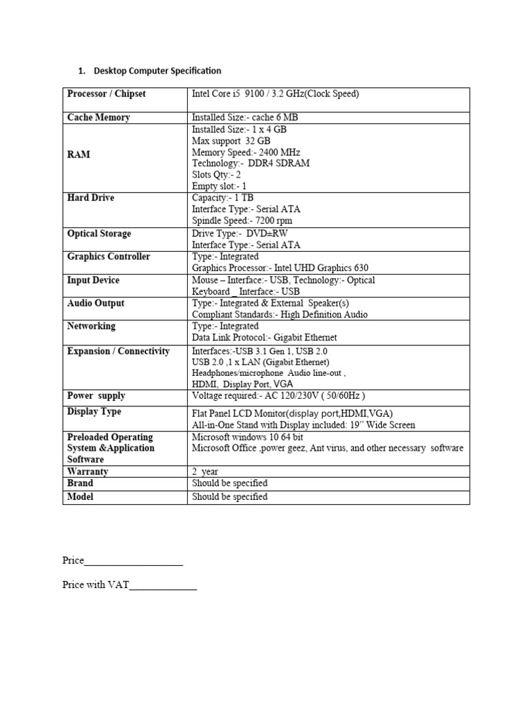 Desktop Computer Specification | Download Free PDF | Image Scanner | Usb