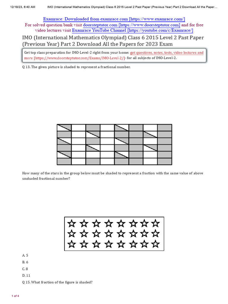 IMO Level 2 Class 6 Paper 2015 Part 2 | PDF