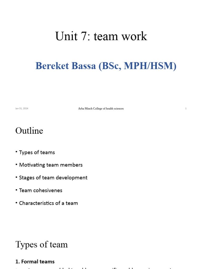 Lecture 7 Types of Teams | PDF | Cognition | Behavioural Sciences