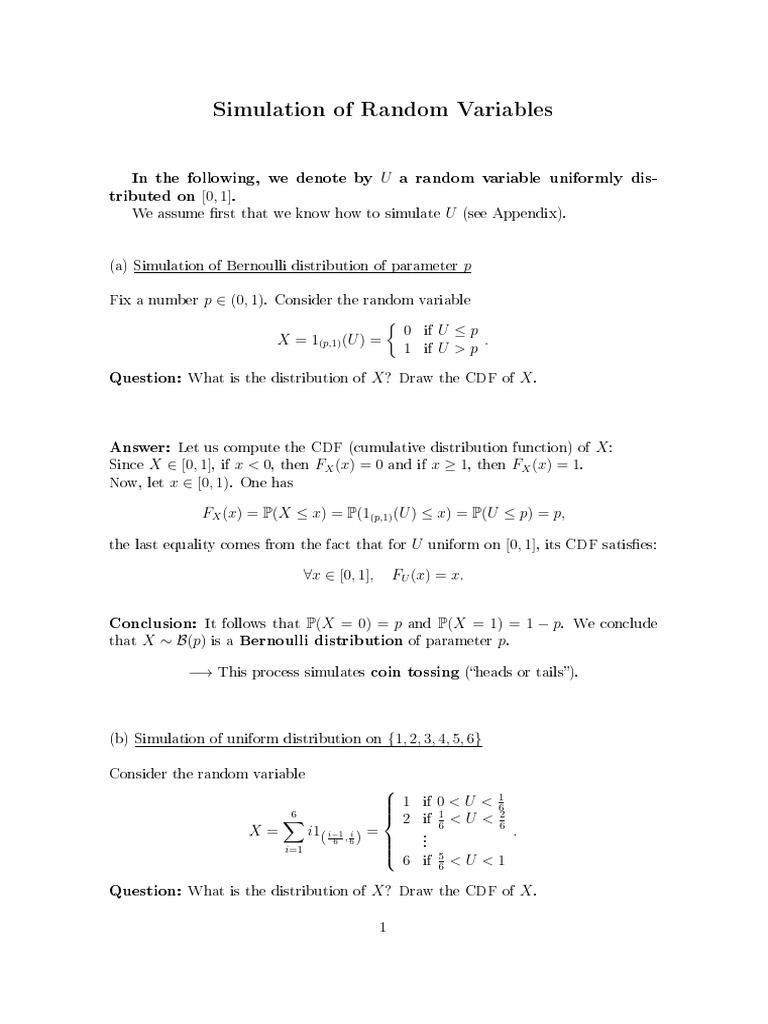 Simulation of Random Variables | PDF | Probability Distribution ...