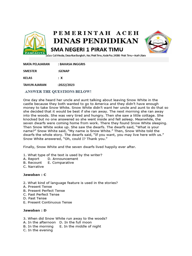 Soal Bahasa Inggris Kelas X Genap | PDF | Home & Garden | Art