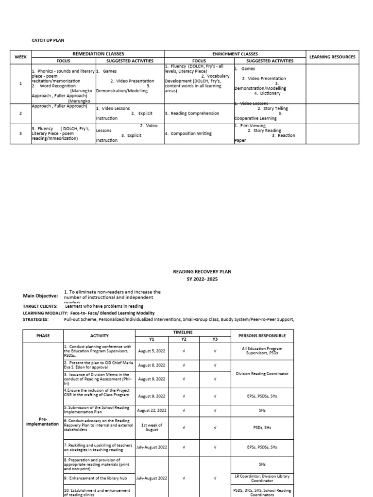 Reading Recovery Plan | PDF | Pedagogy | Applied Psychology