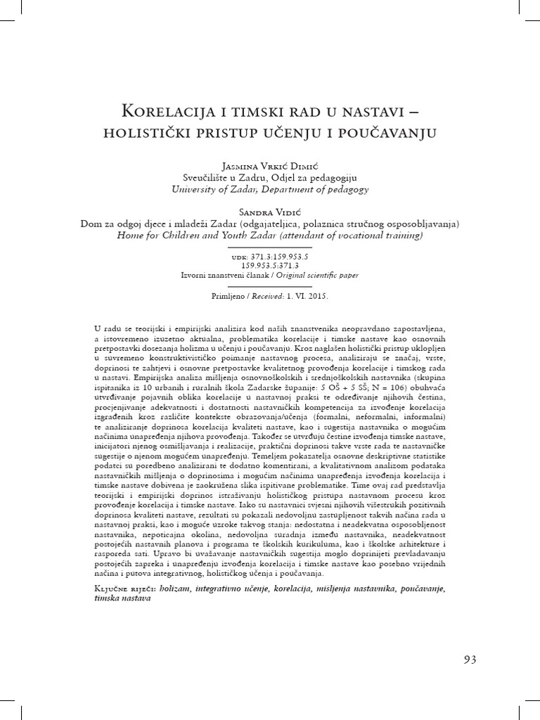 Korelacije I Timski Rad U Nastavi - Članak | PDF